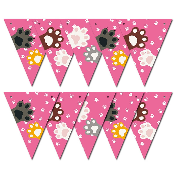 1set 12pcs Cute Cat Pet Footprint Paw Theme Banner Bunting Pennant For ...