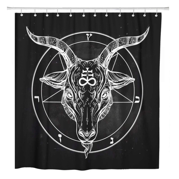 Fabric Shower Curtains Pentagram Demon Baphomet Satanic Goat Head ... Fabric Shower Curtains Pentagram Demon Baphomet Satanic Goat Head ...