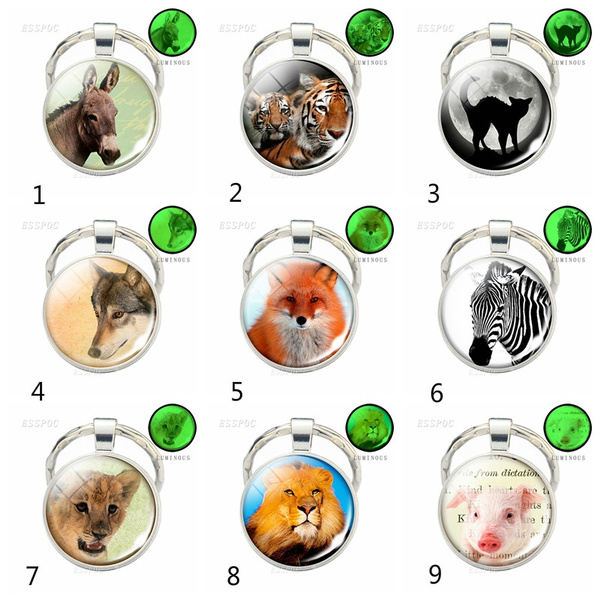 Glow in Dark Animals Keychain Donkey Tiger Black Cat Fox Lion Zebra ...