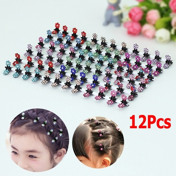 12Pcs Hair Jewelry Kids Clamp Clips Crystal Flowers Small Hair Claws ...
