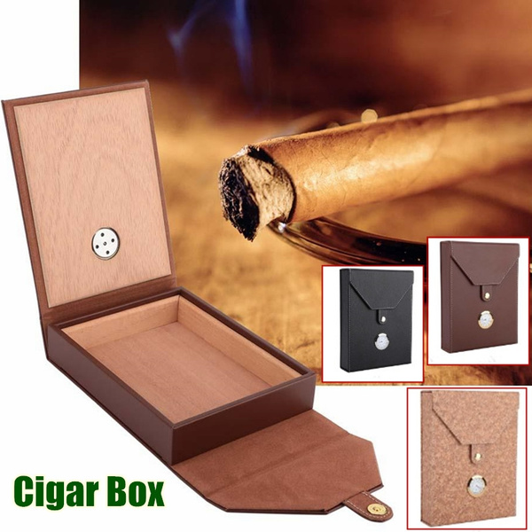 Mini Portable Leather Humidor Cigar Box Cedar Wood Cigarette Container ...
