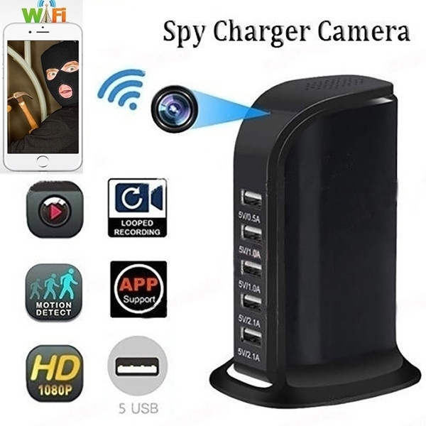 1080P WIFI Wireless Hidden Camera Five Port USB Fast Spy Charger Motion ...