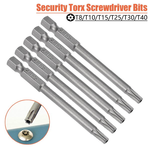 5Pcs 1/4" Hex Shank Magnetic Security Torx Screwdriver Bits 75mm Length ...