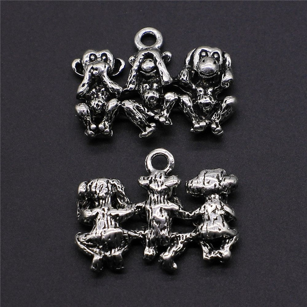 3 Pieces 19x25mm Three Wise Monkeys Pendant Charm Bracelet Fashion ...