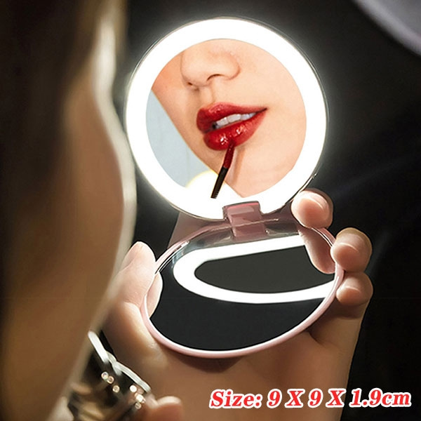 Portable LED Lighted Makeup Mirror Battery Powered Folding 10X ...