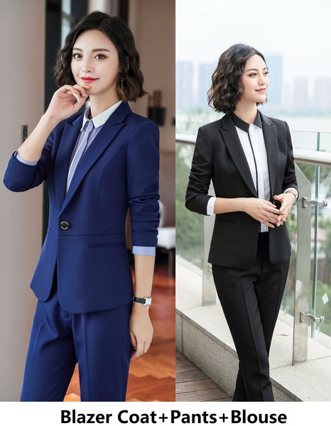 Formal Uniform Designs Pantsuits Women Business with 3 Piece Set ...