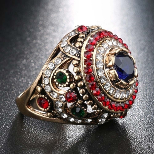 Luxury Big Natural Stone Ring Vintage Crystal Antique Brand Rings for ...