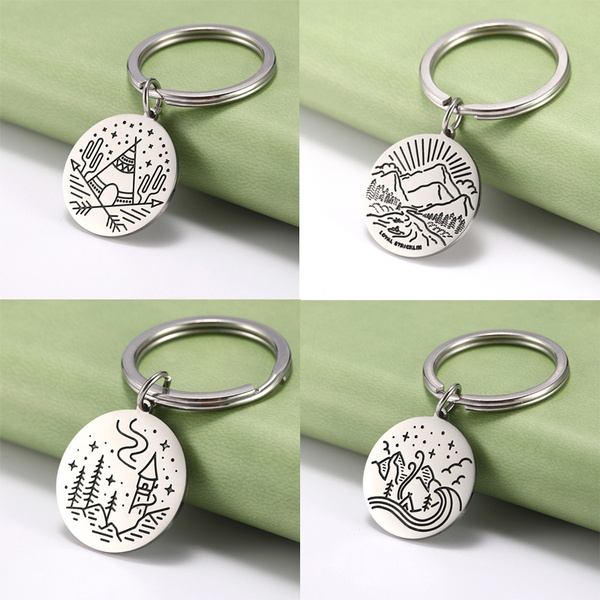 Men Women’s Fashion Round Charm Key Chains Mountain Tree Adventure ...
