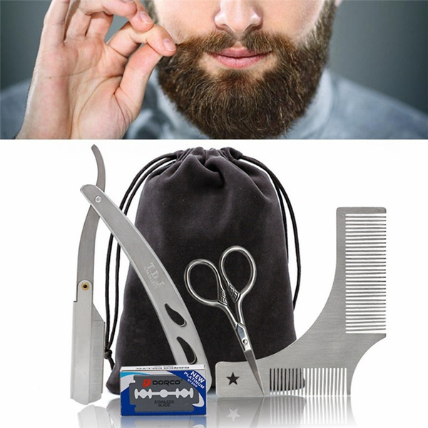 5Pcs/set Professional Men Straight Razor Scissors Shaving Comb ...