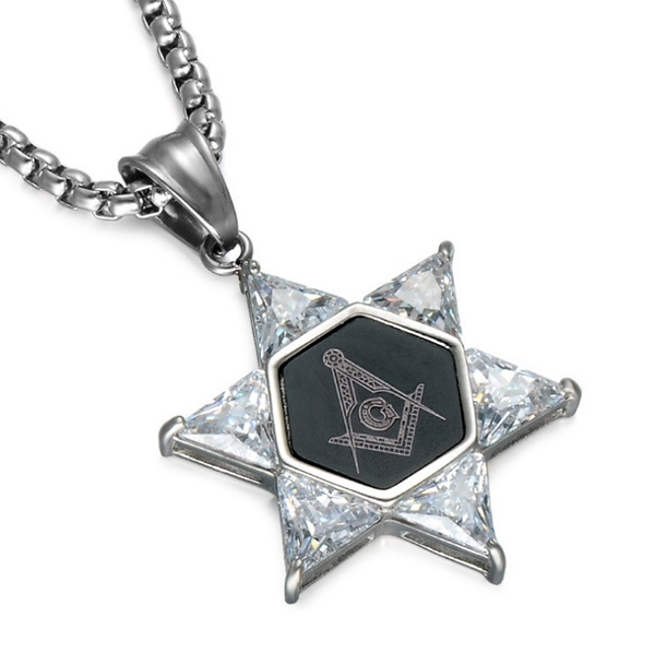 Men Stainless Steel Freemason Masonic Pendants Crystal Star of David ...