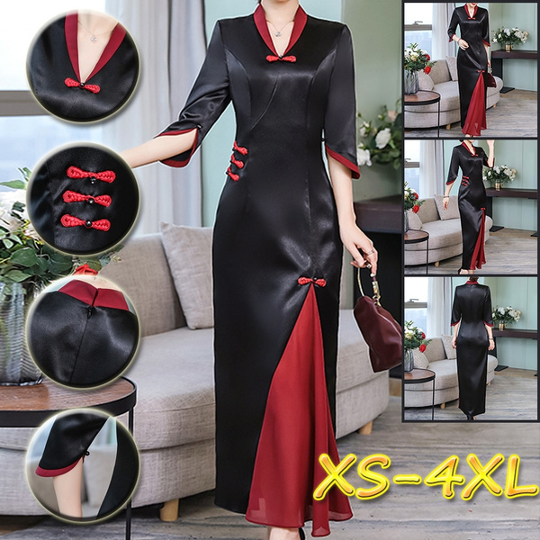 Spring New Women's Cheongsam Simple Slim Black Cheongsam Half Sleeve ...