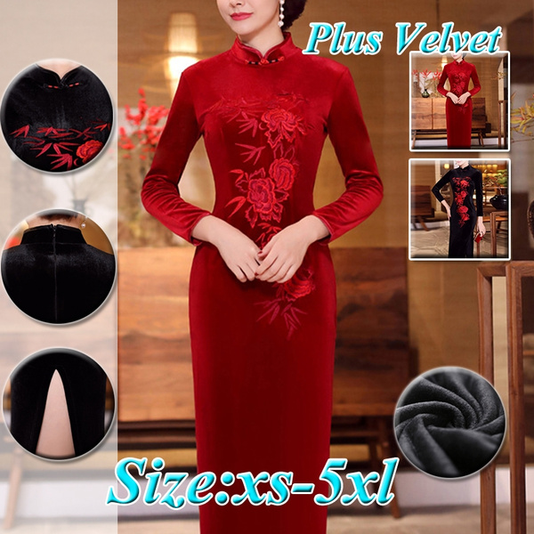 2018 New Women Traditional Chinese Dresses Gold Velvet Female Satin ...
