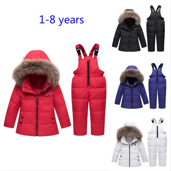 Fur Collar Parka for Boys and Girls Winter Warm Down Jacket for Kids Children Jumpsuit Coat Ski ...