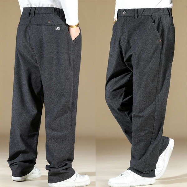 Mens Plus Size Trousers Baggy Fit Casual Straight Leg Pants Thick ...