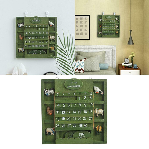 Hanging Wood Calendar Manual Reusable Decorative Vintage Perpetual Wall ...