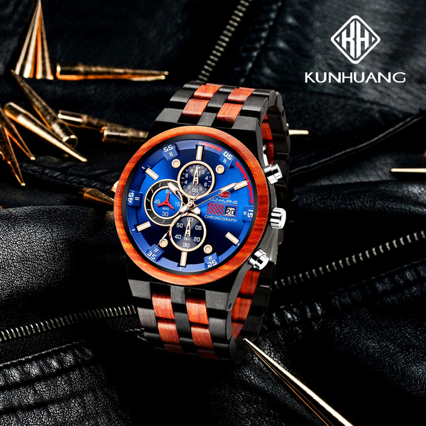 3 Colors KUNHUANG Fashion Men Watch Creative Chronograph Calendar ...