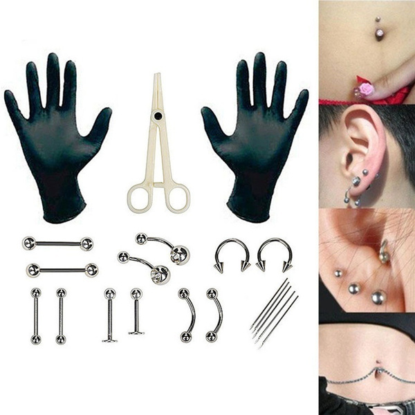 Body Piercing Jewelry Kit Gender Abdomen Tongue Eyebrows Nipple Lips ...