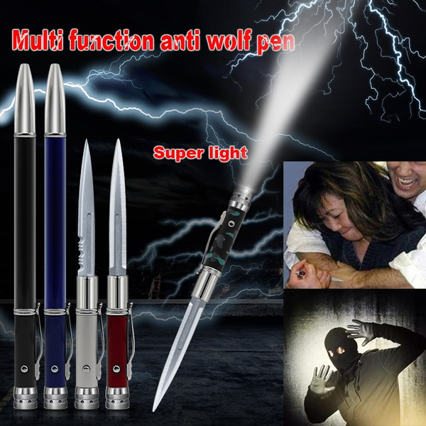 2022 led multi-functional wolf Defense Pen self defense automatic knife ...