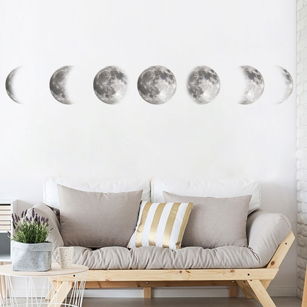 Moon Phase 3D Wall Sticker PVC Moon Art Decal Creative Bedroom Living ...