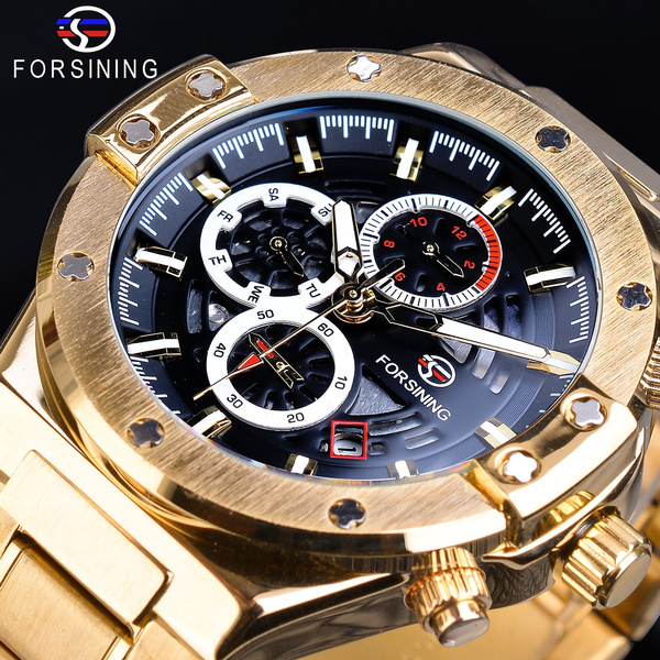 Forsining Brand Golden Men's Mechanical Watch Racing Car Design ...