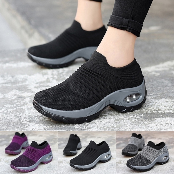 Women's Walking Shoes Sock Sneakers Mesh Slip On Lady Platform Shoes | Wish