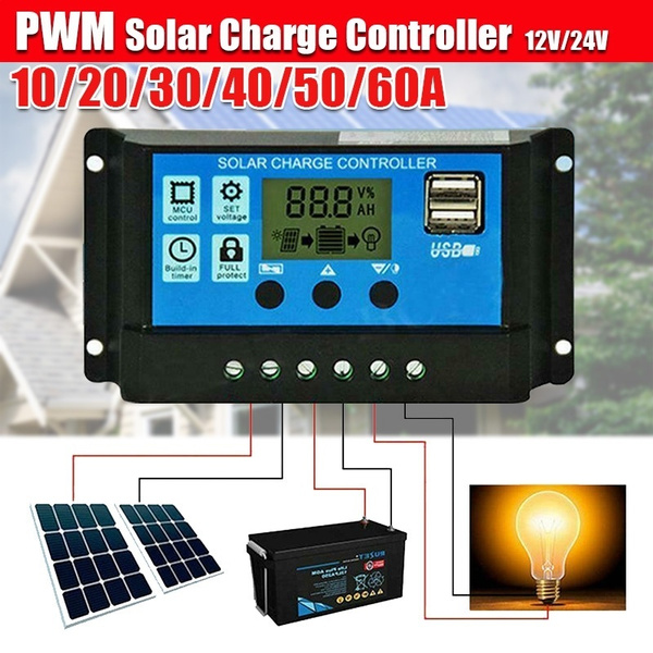 Battery Charge Regulator Auto Dual USB 10-60A 12V/24V PWM Solar Panel ...