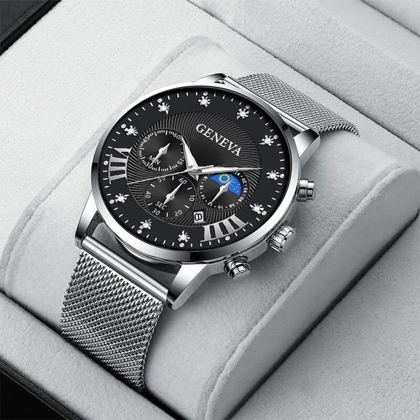 Fashion Men's Watch Stainless Steel Mesh Strap Date Display Watch ...