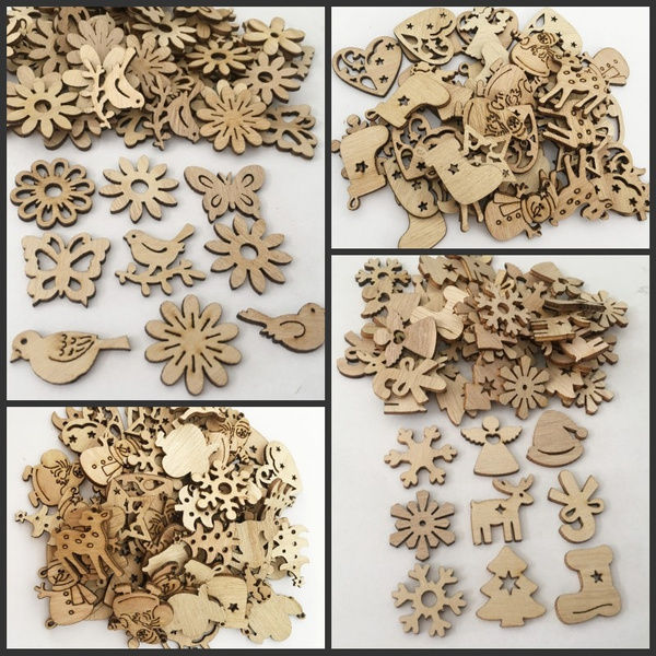50/100Pcs Natural Wood Chip Crafts Christmas Xmas Tree Hanging ...