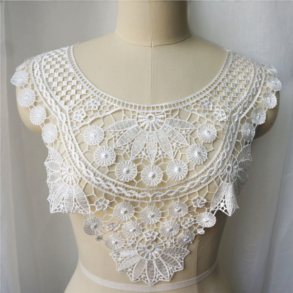 White Baroque Embroidery Lace Applique Sewing Hollow Flower Collar ...