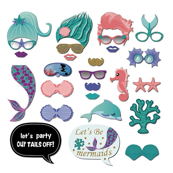 1set Mermaid Photo Booth Props girl birthday Party Decoration Mermaid ...