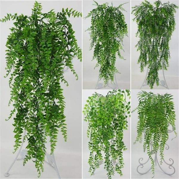Plastic Artificial Leaves Persian Rattan Fake Plant Wall Hanging ...