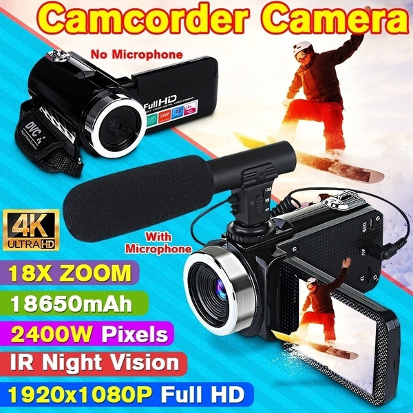 Video Camera With/NO Microphone, 4K Camcorder, 24MP Ultra HD 18X ...