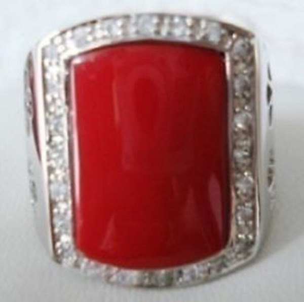 Exquisite red coral silver men s ring | Wish