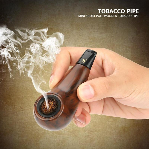 Retro Wooden Mini Short Pole Cigarette Tobacco Cigar Smoking Pipe With ...