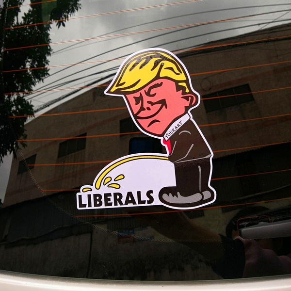 Car Sticker Funny Trump Cartoon Decal Trump Peeing Pissing on Liberal ...