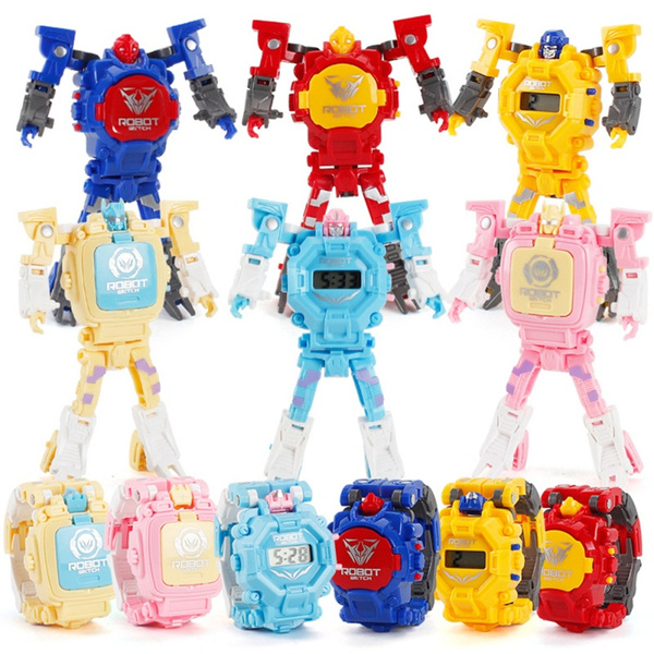 Cartoon Transformable Robot Electronic Wristwatch Digital Display Watch ...
