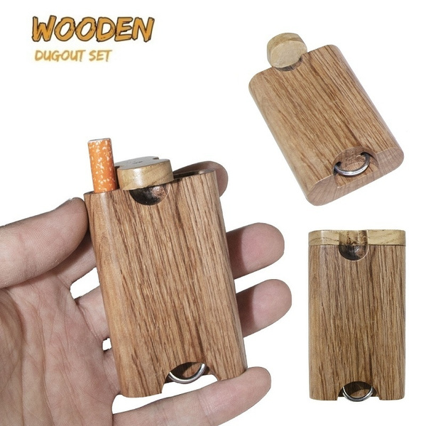 1Pc Wood Dugout Digger One Hitter Pipe Walnut Logs Stash Box with ...