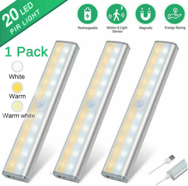 20 LED Wireless Under Cabinet Light USB Rechargeable Motion Sensor ...