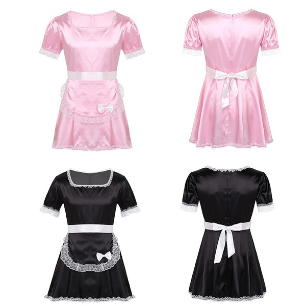 Mens Sissy Satin Frilly Dress Crossdress Lingerie Nightwear Pajamas ...