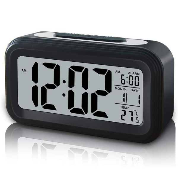 Battery Operated Cordless Digital Alarm Clock Smart Night Light Digital ...