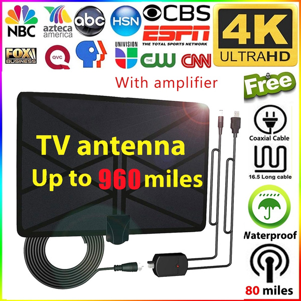 New 4K 25DB High Gain HD TV DTV Box Digital TV Antenna 80miles/960miles ...
