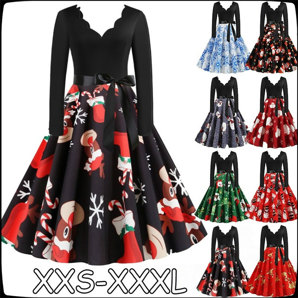 New Women's V-neck Long Sleeve Christmas Ball Gown Party Party Bow ...