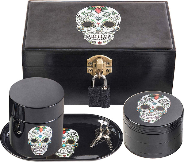 Stash Box Combo with Premium Metal Lock and Keys, Titanium Herb Grinder ...
