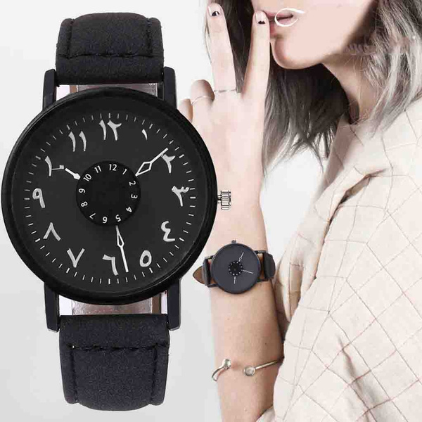 Silver Arabic Numbers Watch Leather Women's Clock Fashion Casual Women ...