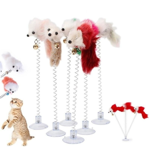 1pc Funny Cat Toys Elastic Feather False Mouse Bottom Sucker Toys for ...