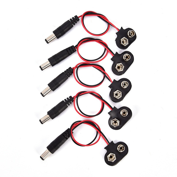 5PCS T type 9V DC Battery Power Cable Barrel Jack Connector for Arduino ...