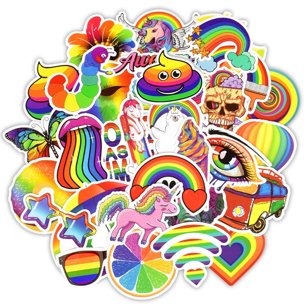 50 PCS Rainbow Vsco Stickers Anime Girls Animal Cute Graffiti Sticker ...