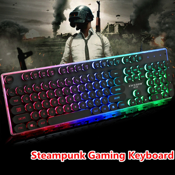 Gaming Keyboard Steampunk Retro Round Glowing Keycap Metal Panel ...
