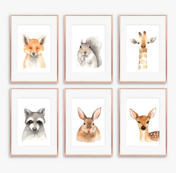 6 Panels Set Woodland Animal Posters Kids Room Decor Canvas Print ...