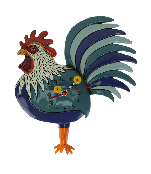 Allen Designs Rise and Shine Blue Rooster Pendulum Wall Clock Sculpture ...